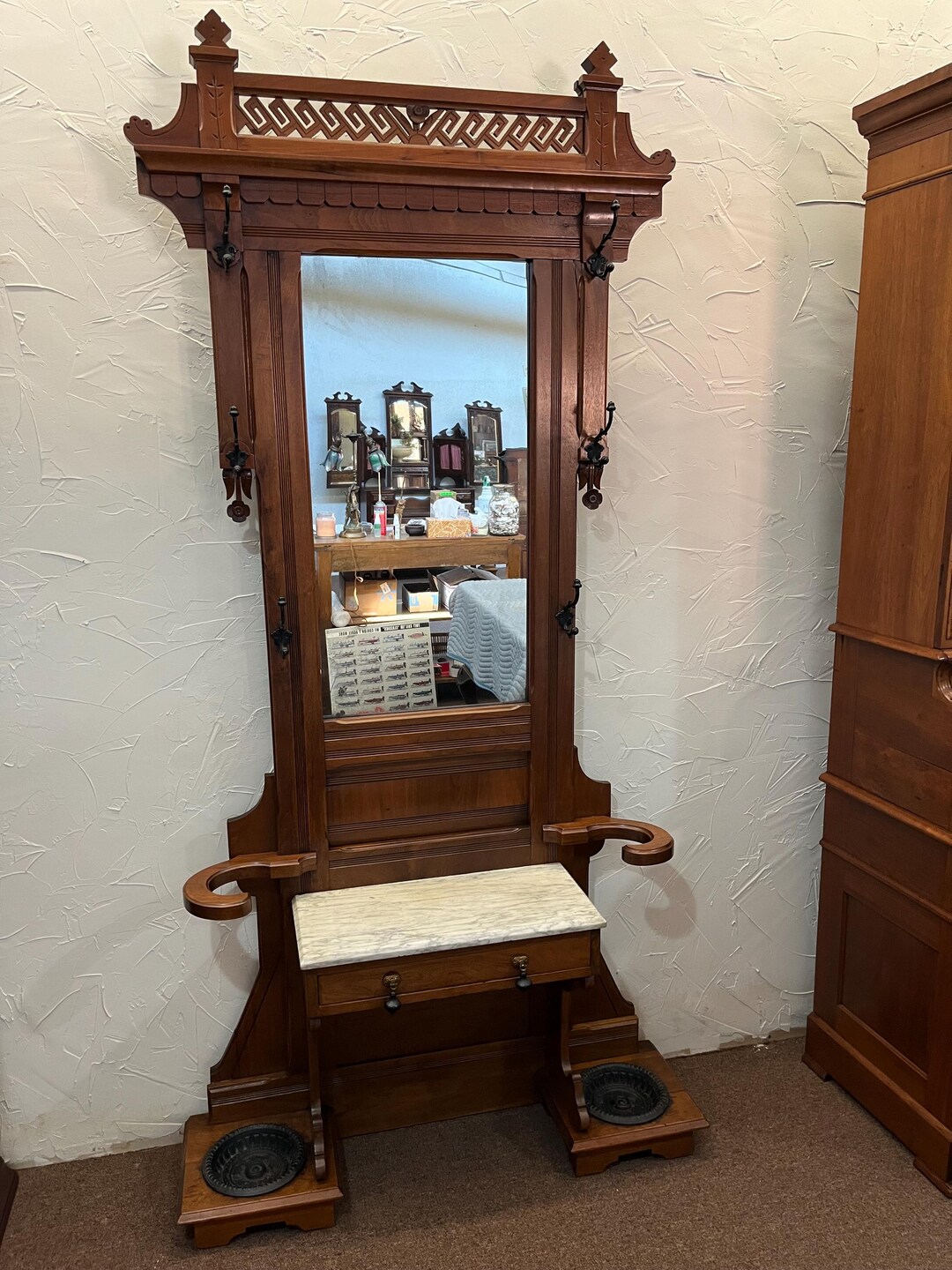 Walnut Victorian Hall Tree, Coat/hat Rack, Shipping is Not Free - Etsy