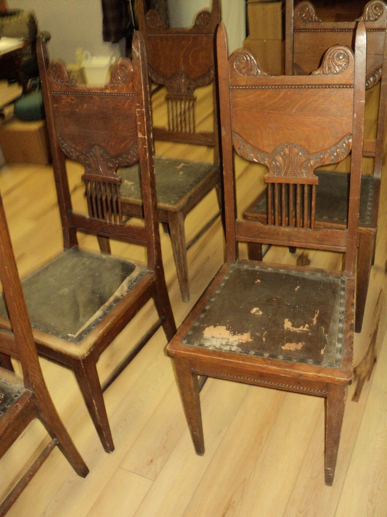 Set of Six Antique Oak Dining Chairs for Restoration, Shipping is NOT ...