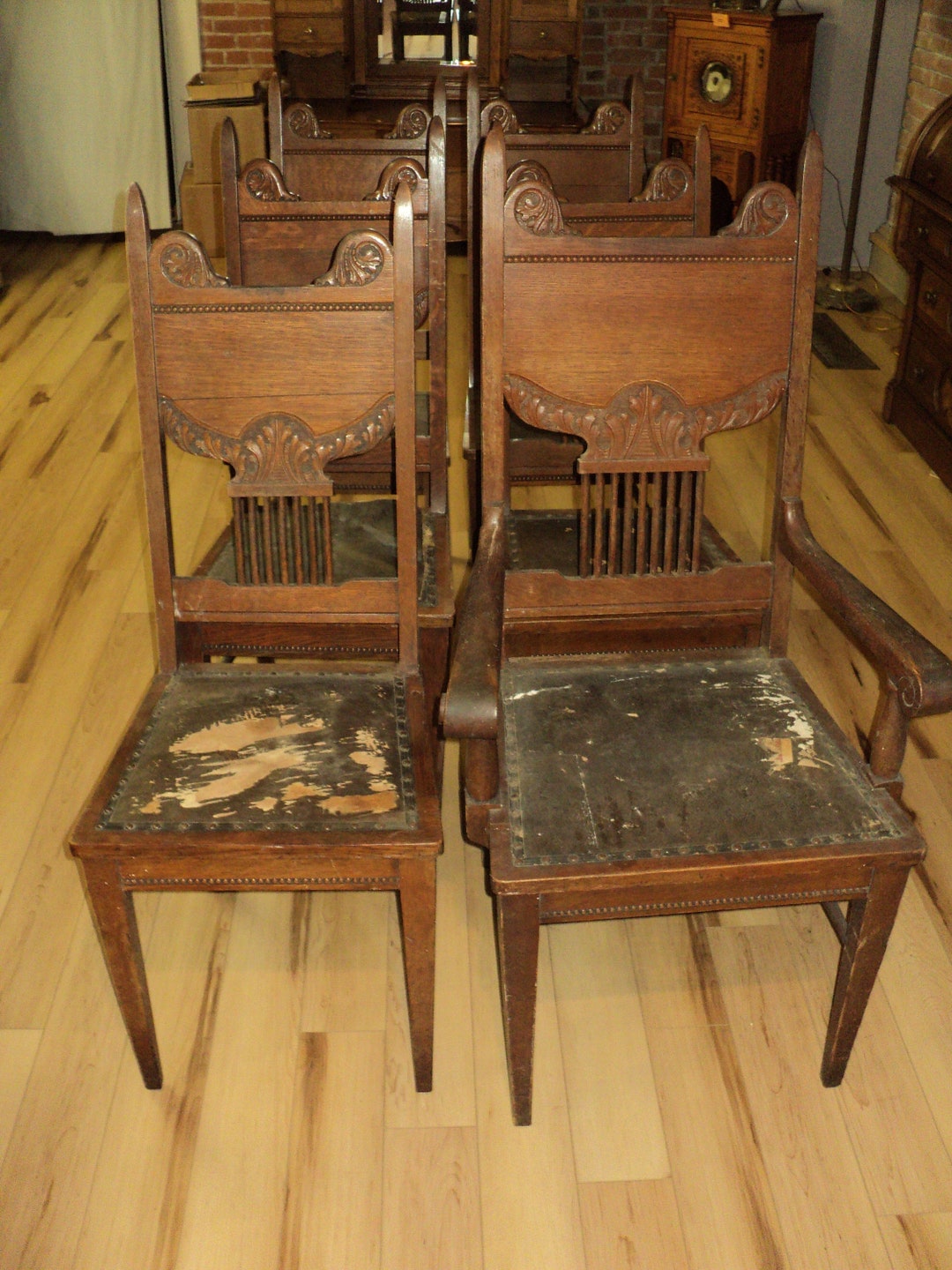 Set of Six Antique Oak Dining Chairs for Restoration, Shipping is NOT ...