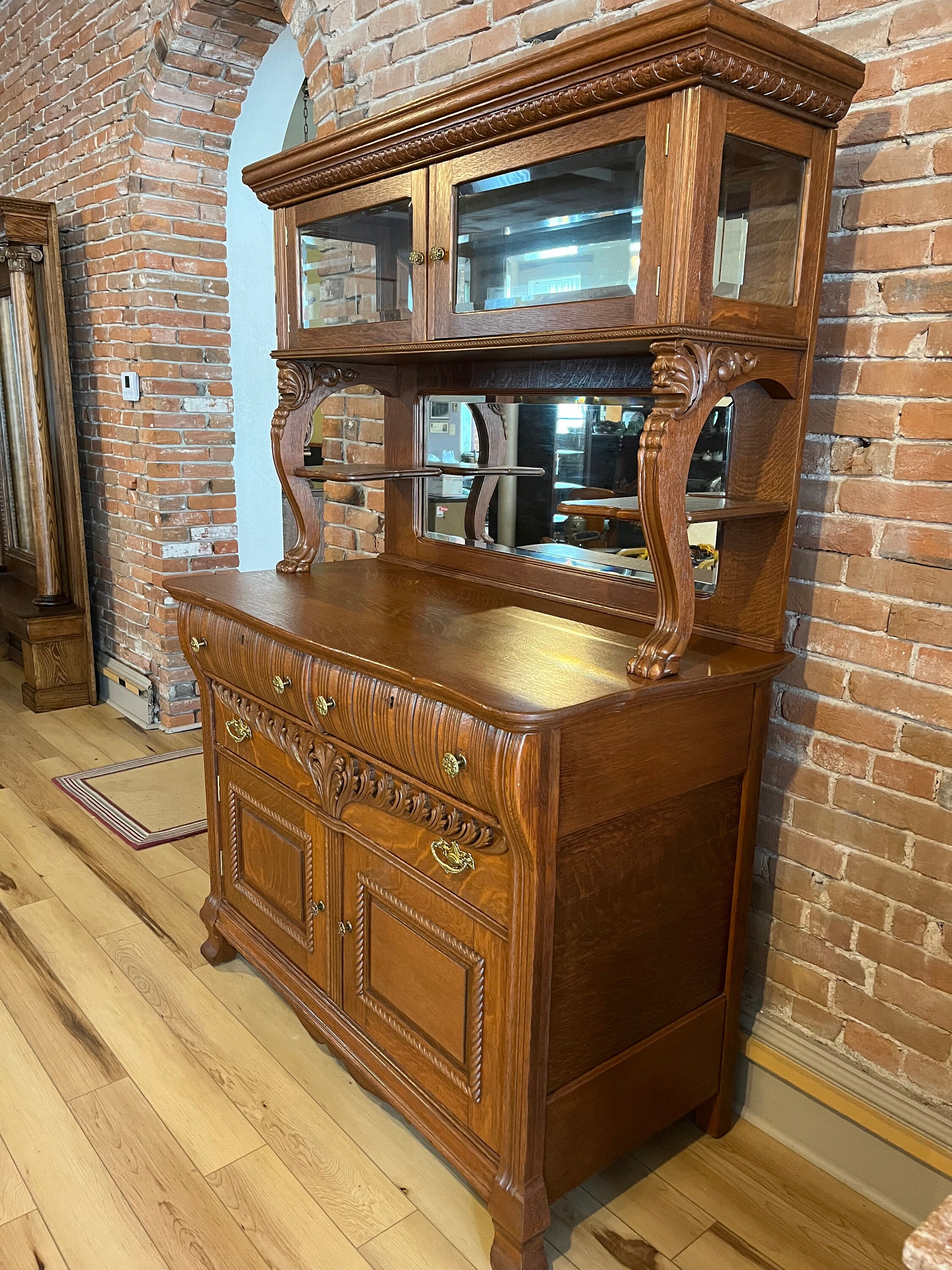 Antique Oak Buffet Sideboard W. Beveled Mirrors, Shipping is Not Free ...