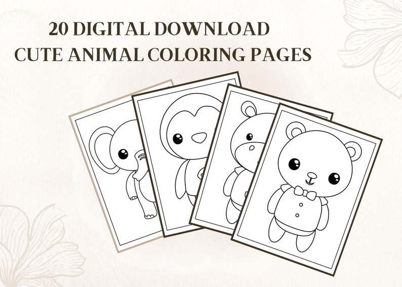 20 Digital Download Animal Coloring Pages - Etsy