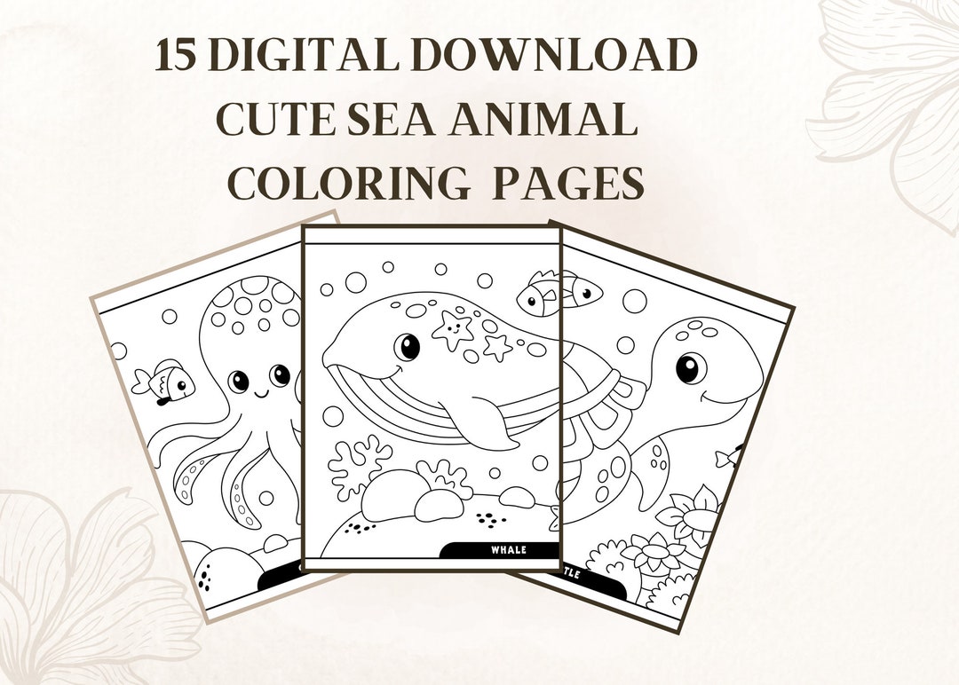 15 Digital Download Cute Sea Animals Coloring Pages - Etsy