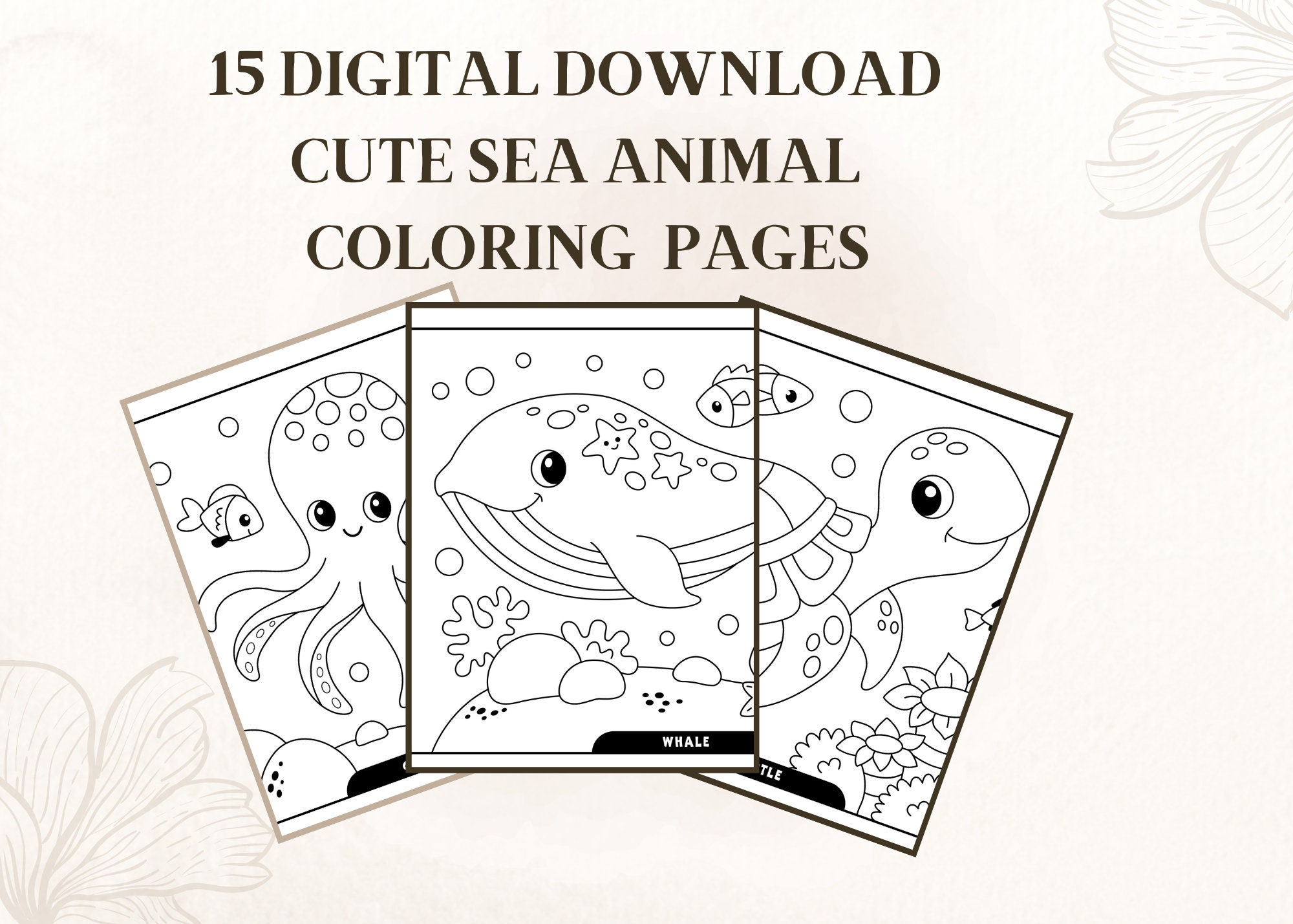 15 Digital Download Cute Sea Animals Coloring Pages - Etsy