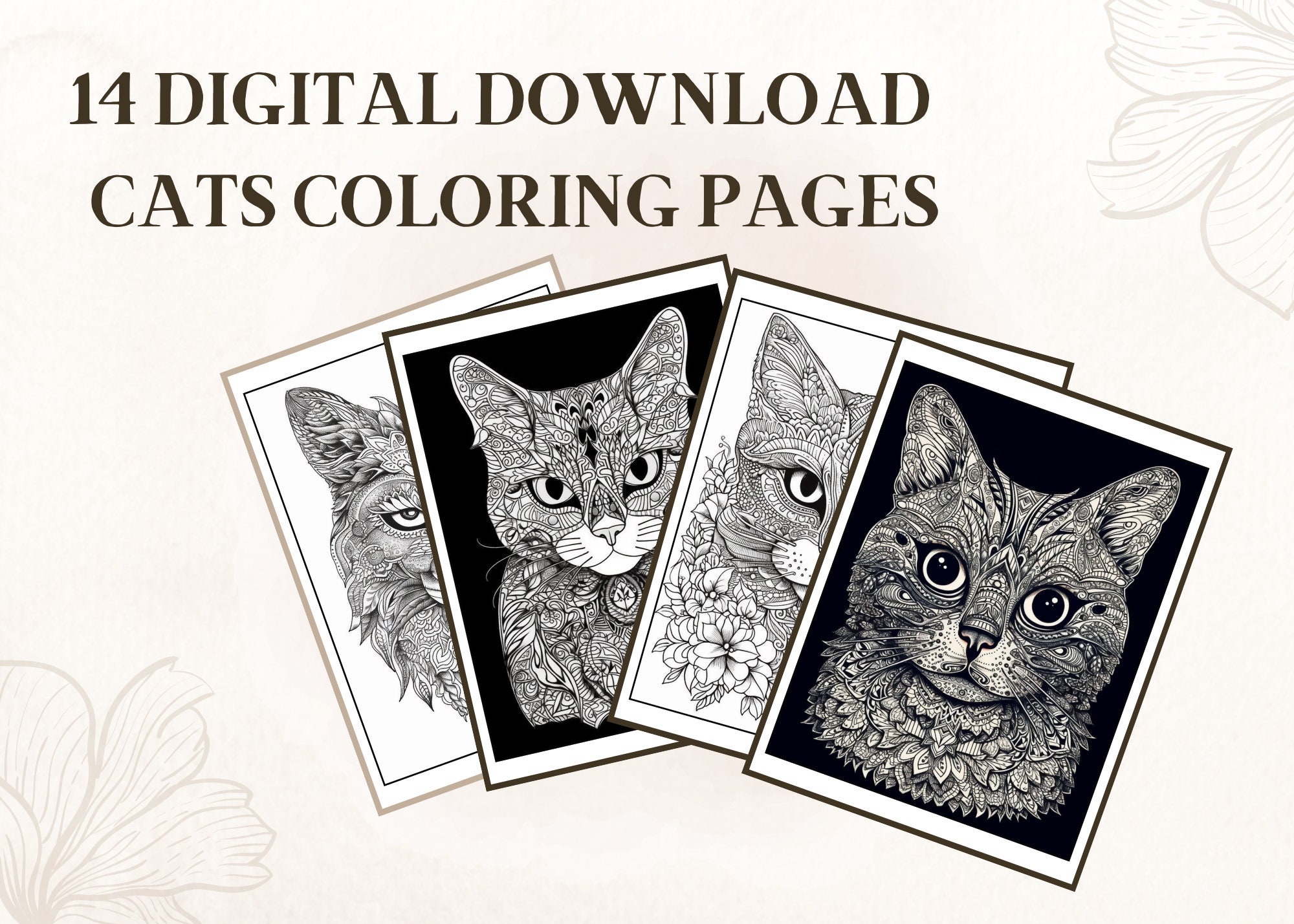 Digital Download Bundle Cat and Big Cat Coloring Pages - Etsy