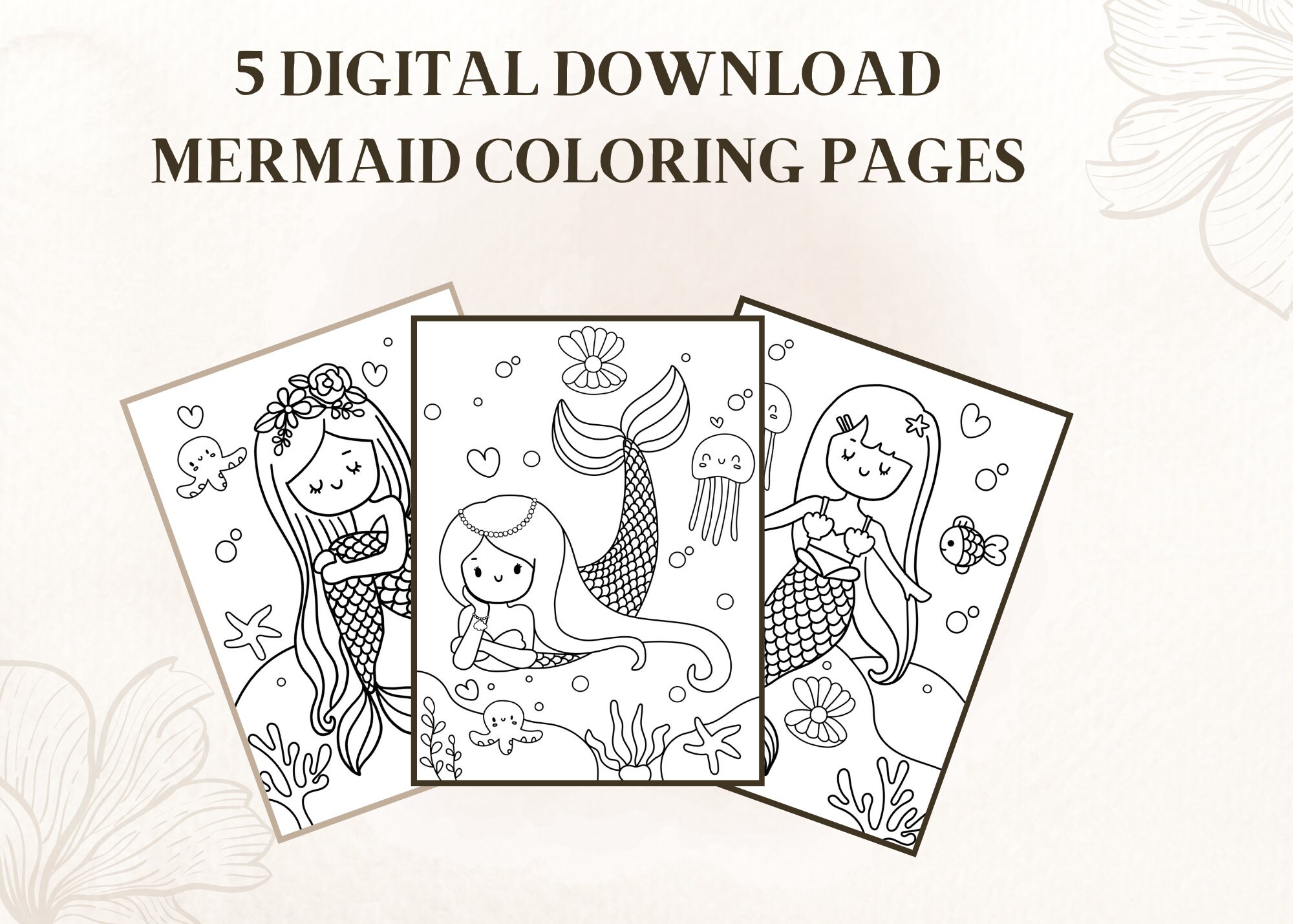 5 Digital Download Mermaid Coloring Pages - Etsy