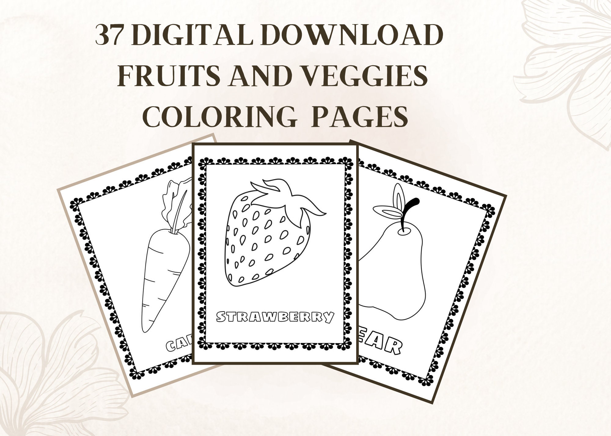 37 Digital Download Fruits and Veggies Coloring Pages - Etsy