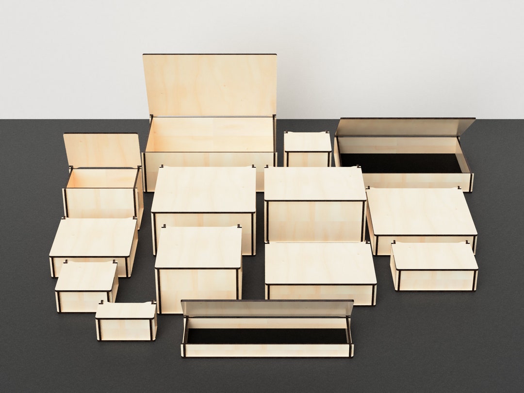 Laser Cut Box SVG Template With Flip up Lid Storage Box 14 Different ...