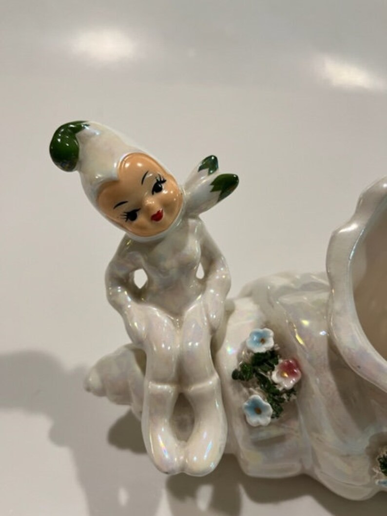 Lefton Pixie Iridescent Planter Seashell ESD Japan MR4728 Vintage - Etsy
