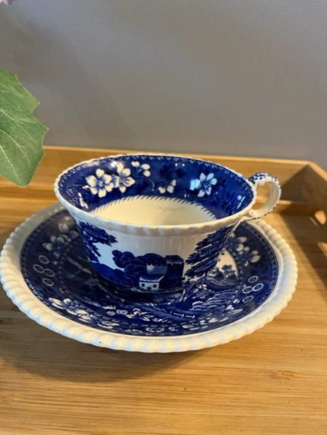 Spode Tea Cup and Saucer Set Tower Blue White Pattern Transferware ...