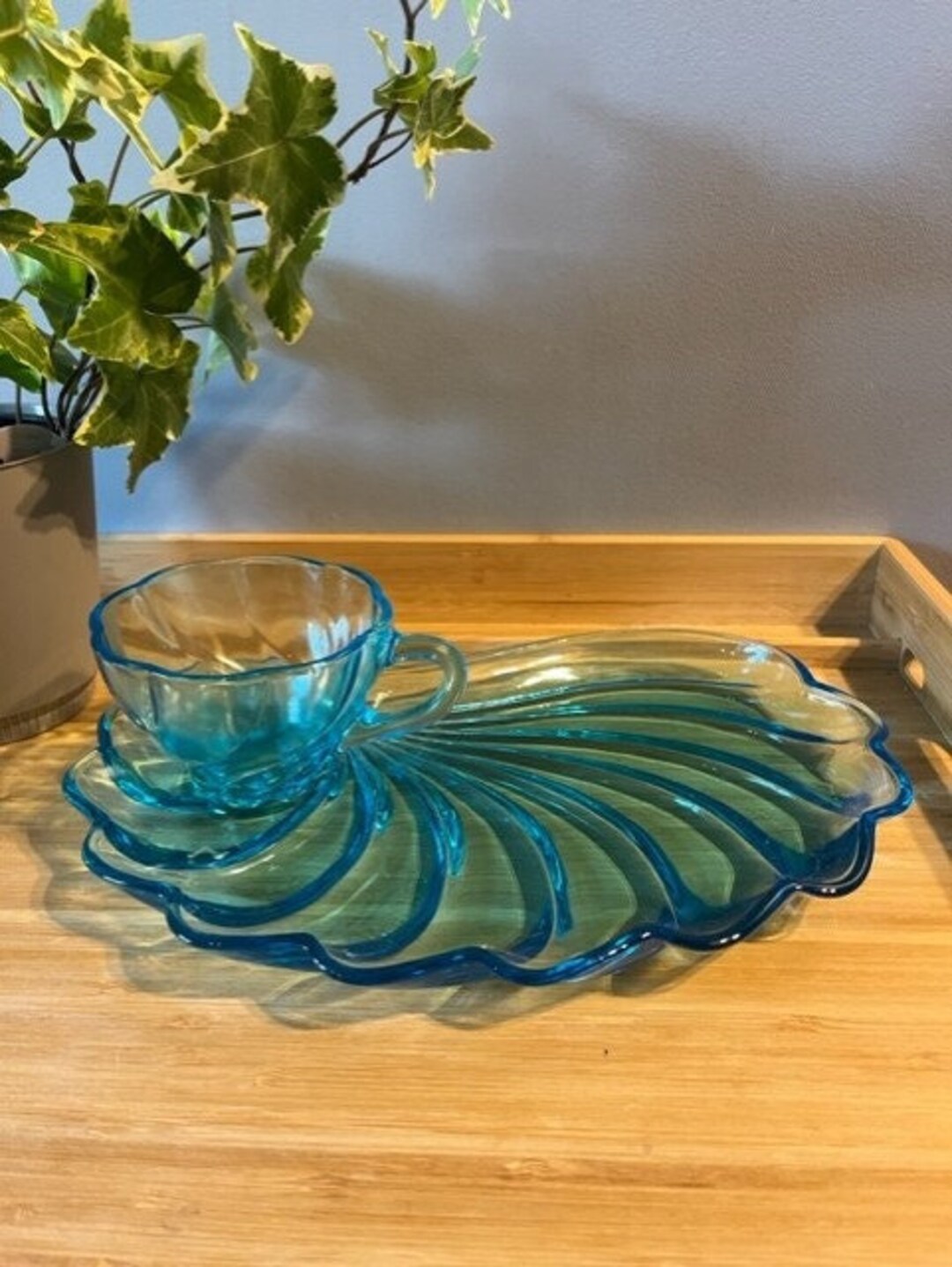 Hazel Atlas Capri Snack Set Plate and Cup Seashell Blue Azure 1950's to ...