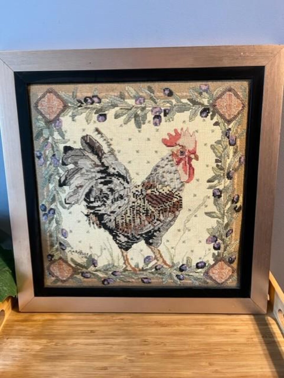 Vintage Rooster Cross Stitch Art Work Hand Made Country Decor Farmhouse ...