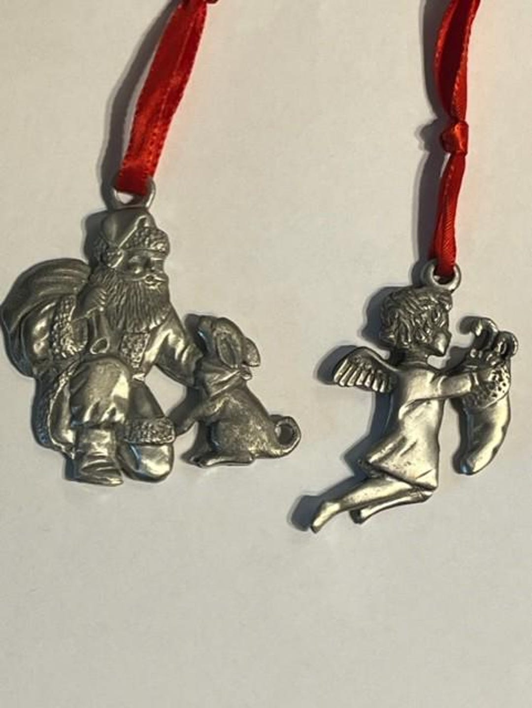 Pewter Christmas Ornaments Tree Pair of 2 Ornaments Tree Decorations ...