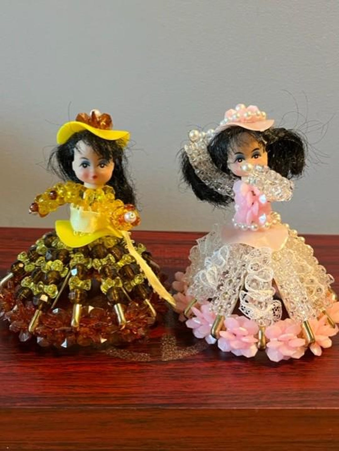 Safety Pin Dolls Pair 1960's 1970’s Beaded Safety Pin Dolls Hand Made ...