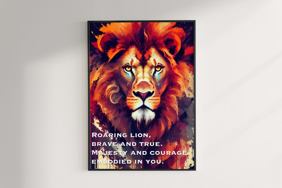 Lion Wall Art - Short Poem and Red Tone Digital Print - Etsy