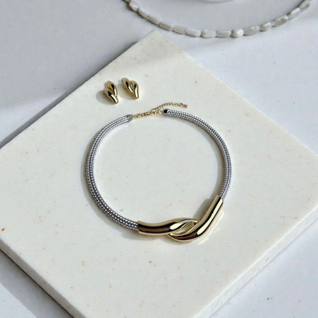 Gold Twist Necklace Set | 14k Gold Plated | Handmade Modern Jewelry ...