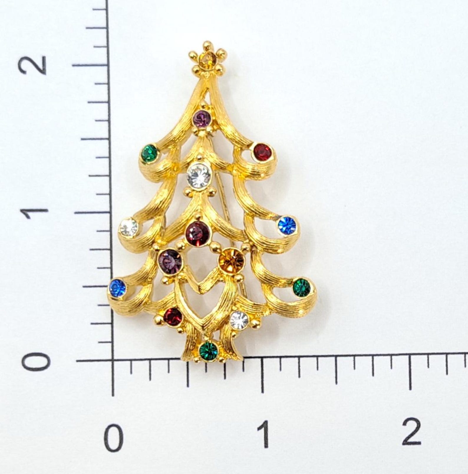 Vintage MONET Goldtone Christmas Tree Brooch: Rhinestone Ornaments - Etsy