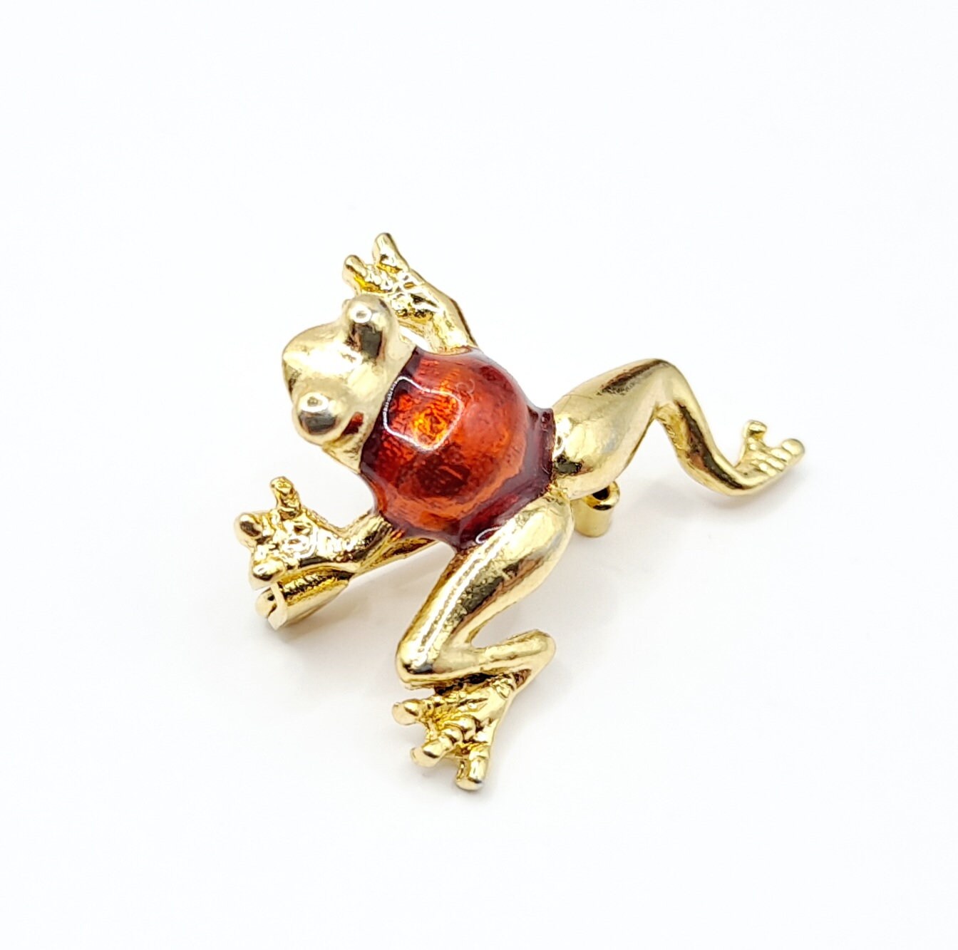 Vintage Golden Frog Pin - Small Red and Gold Climbing Toad Brooch ...