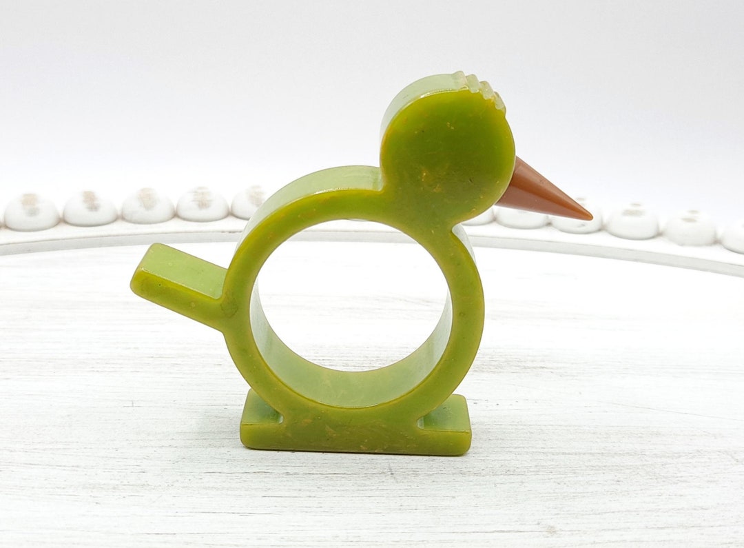 Vintage BAKELITE Green Chicken Napkin Ring - Bird With Brown Beak - 3 ...