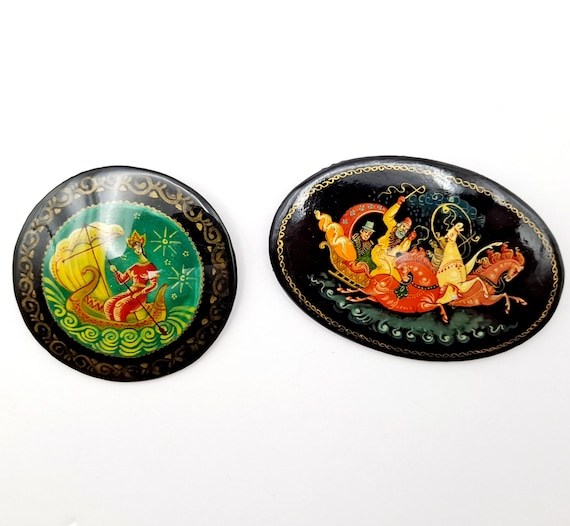 Vintage Traditional Russian Folk Art Brooches Set of … - Gem