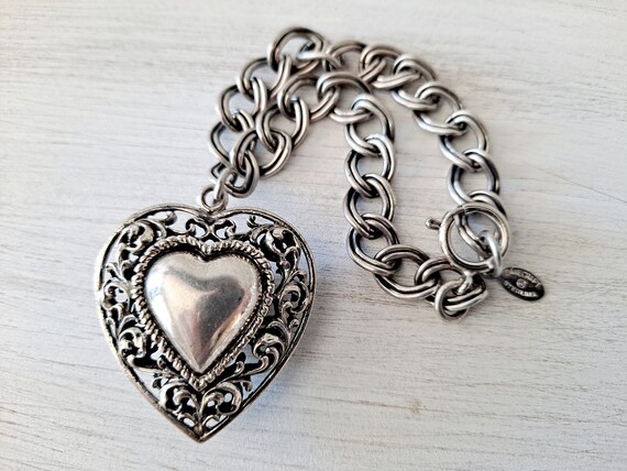 Vintage Sterling Silver Heart Bracelet, Designer Chun… - Gem
