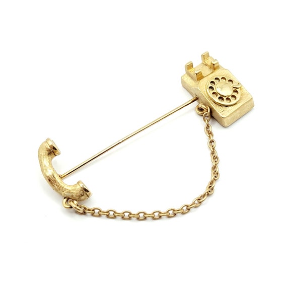 Vintage Stick Pin Golden Telephone - Mid Century Rota… - Gem