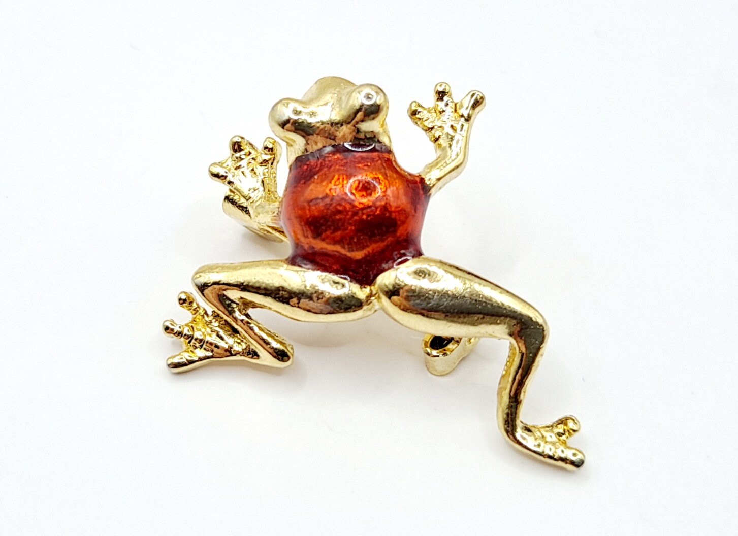 Vintage Golden Frog Pin - Small Red and Gold Climbing Toad Brooch ...