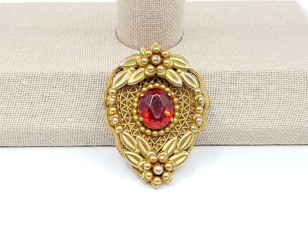Vintage Victorian Revival Gold Dress Clip: Floral Rhinestone Brooch - Etsy