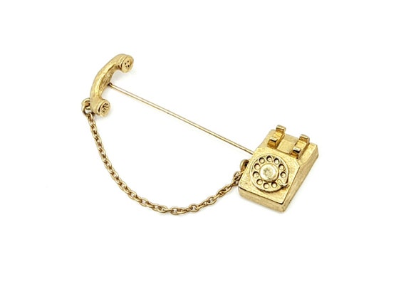 Vintage Stick Pin Golden Telephone - Mid Century Rota… - Gem