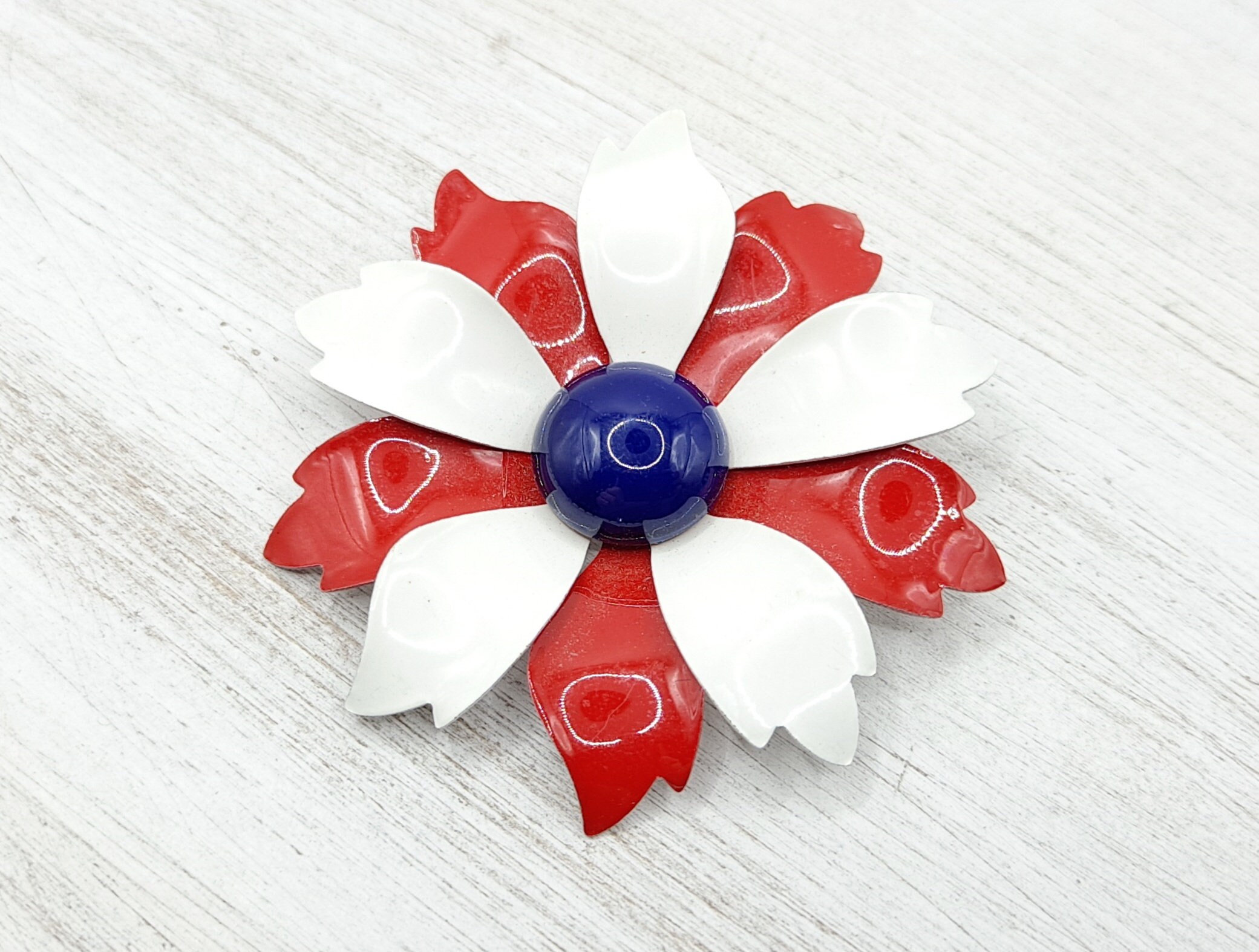 Vintage Red, White, & Blue Pin 1960's 4th of July Flower Power Brooch ...