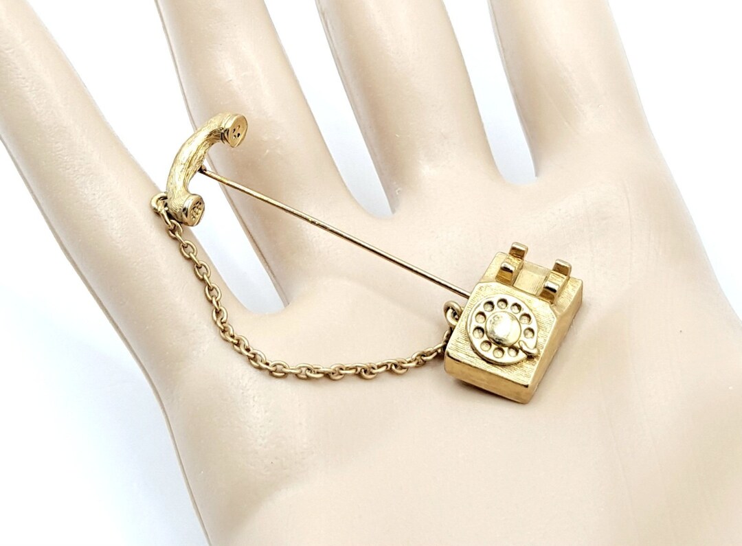 Vintage Stick Pin Golden Telephone - Mid Century Rotary Dial Phone ...