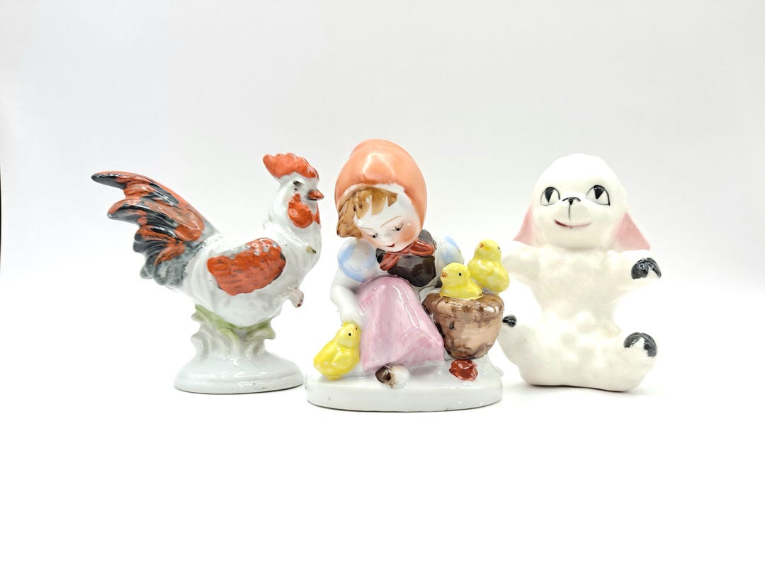 Vintage Japan Porcelain Farm Animal Figurines: Set of 3 - Mid Century ...