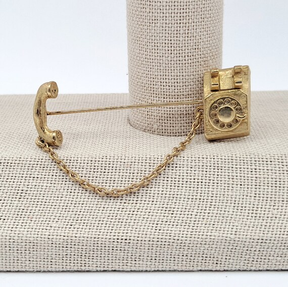 Vintage Stick Pin Golden Telephone - Mid Century Rota… - Gem
