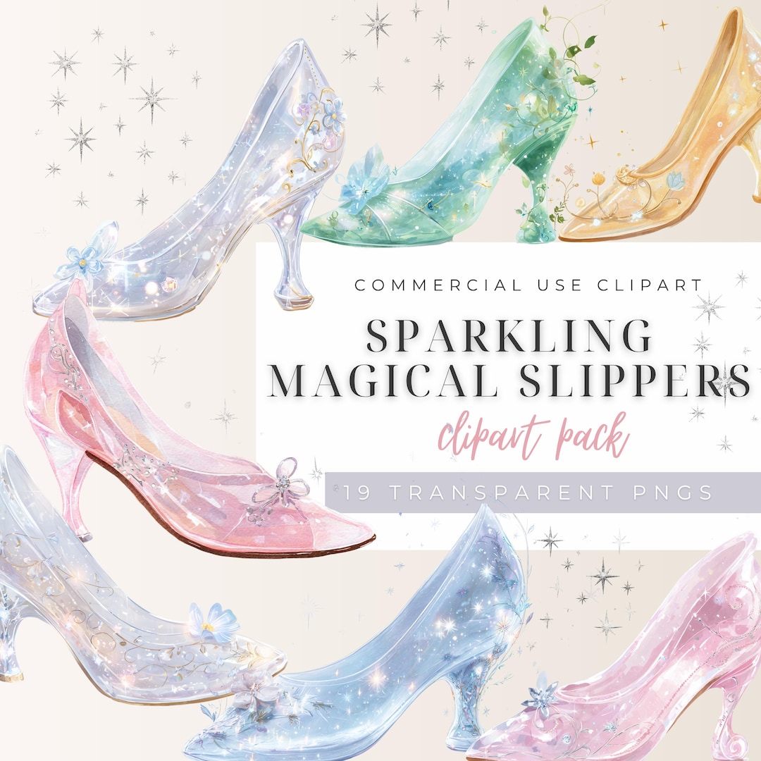 Sparkling Magical Slippers Clipart Pack, Fairytale, Cinderella ...