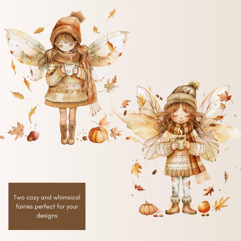 Cozy Fall Fairy Watercolor Clipart Pack, Magical Fairy, Thanksgiving ...