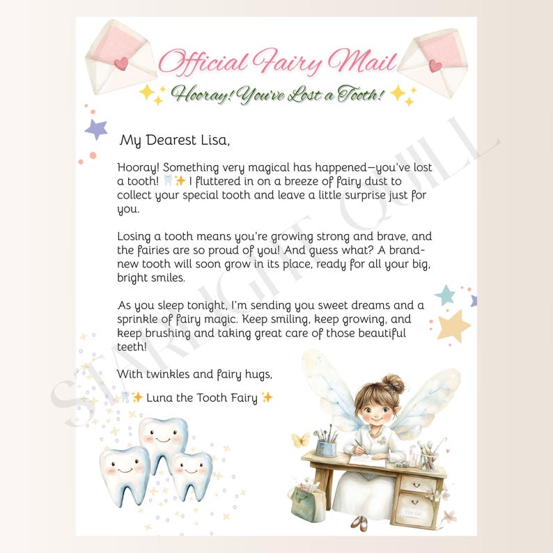 Tooth Fairy Letter, Fairy Mail, Fairy Note, Fairy, Fairy Pillow Note ...