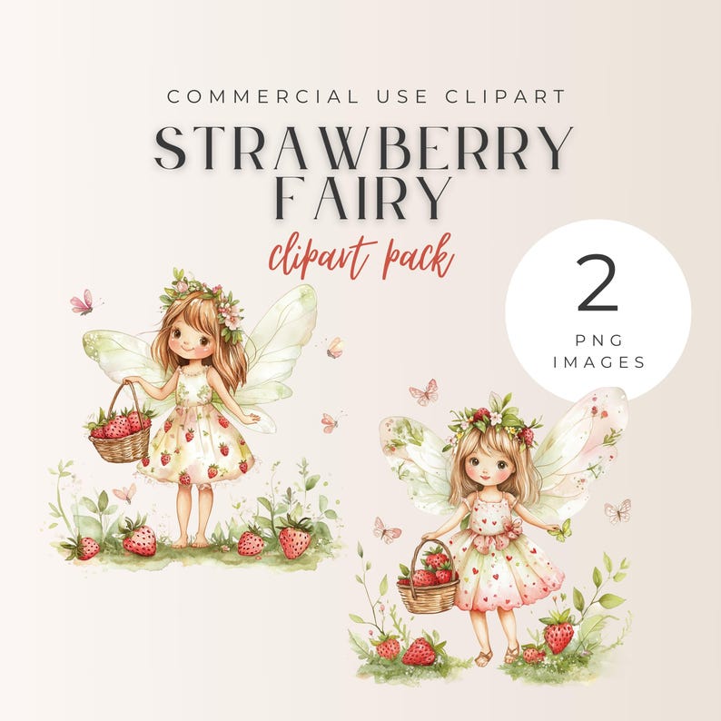 Strawberry Fairy Watercolor Clipart, Summer Fairy, Strawberry, Fairy ...