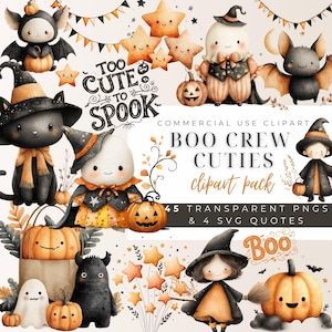 Boo Crew Cuties Watercolor Clipart Pack, Halloween, Friendly Ghosts ...