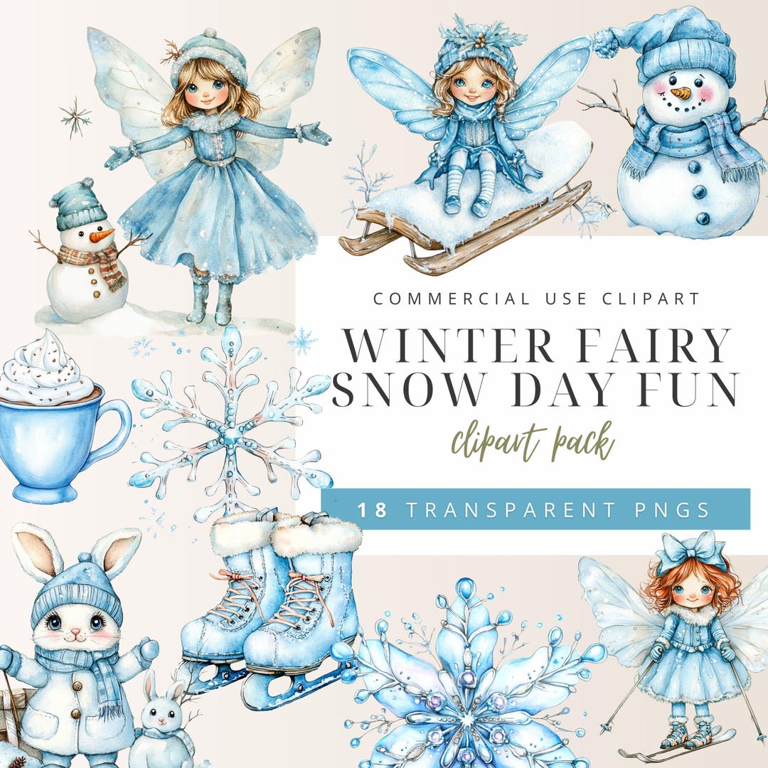 Winter Fairy Snow Day Fun Clipart Pack, Snowflakes, Hot Chocolate ...