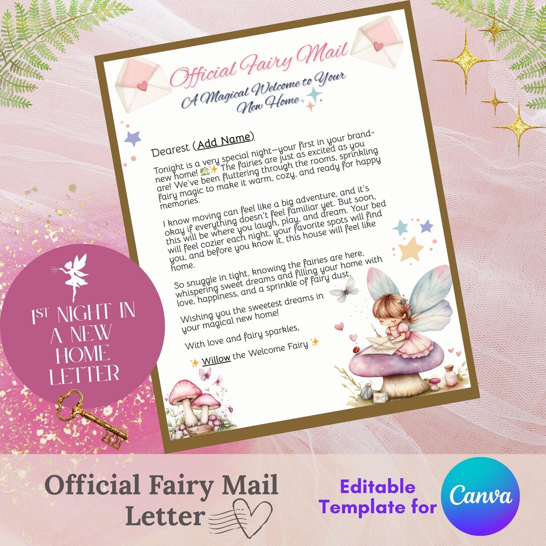 New Home Fairy Letter, Fairy Note, Fairy, Fairy Pillow Note, Editable ...