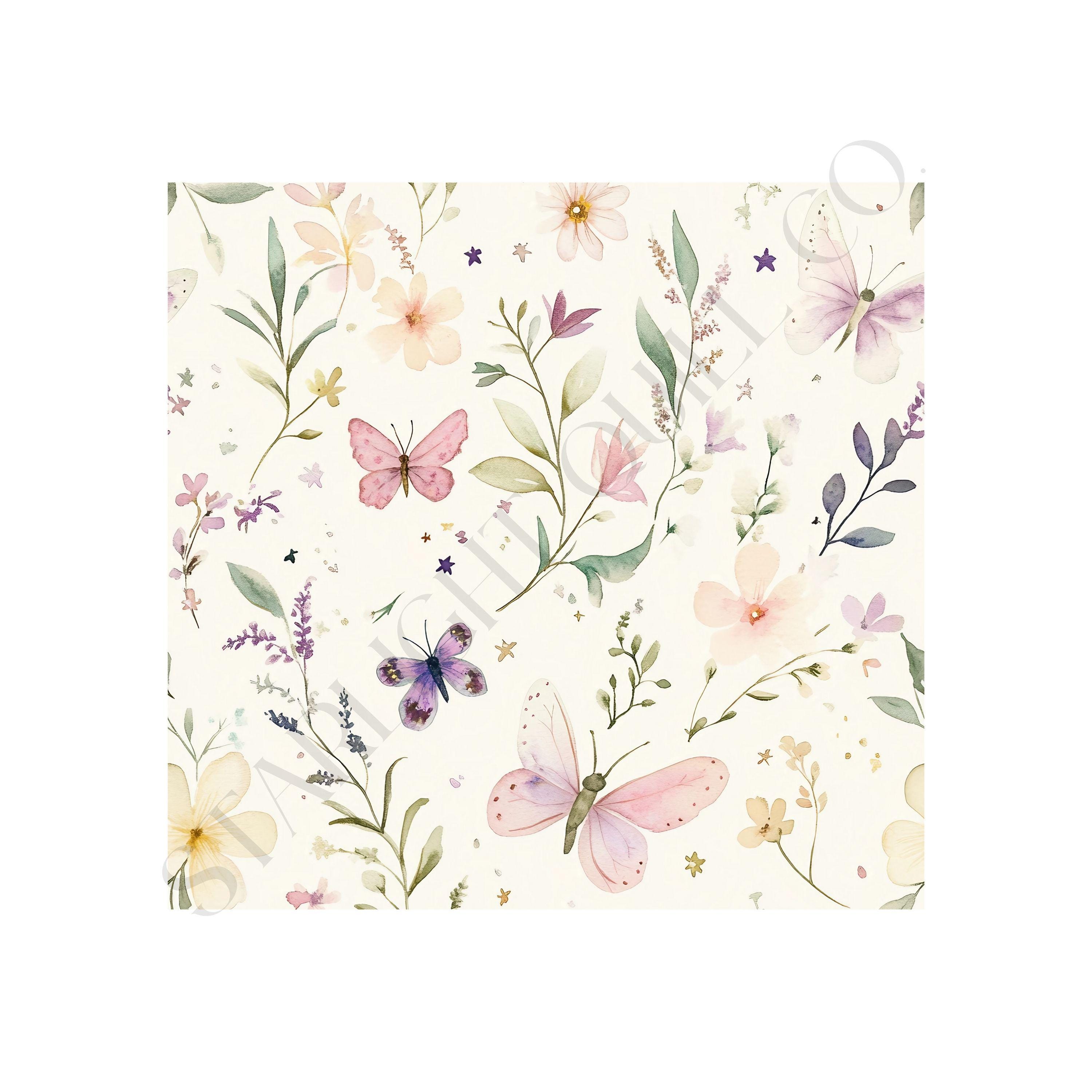 Butterfly and Wildflower Watercolor Seamless Digital Papers ...