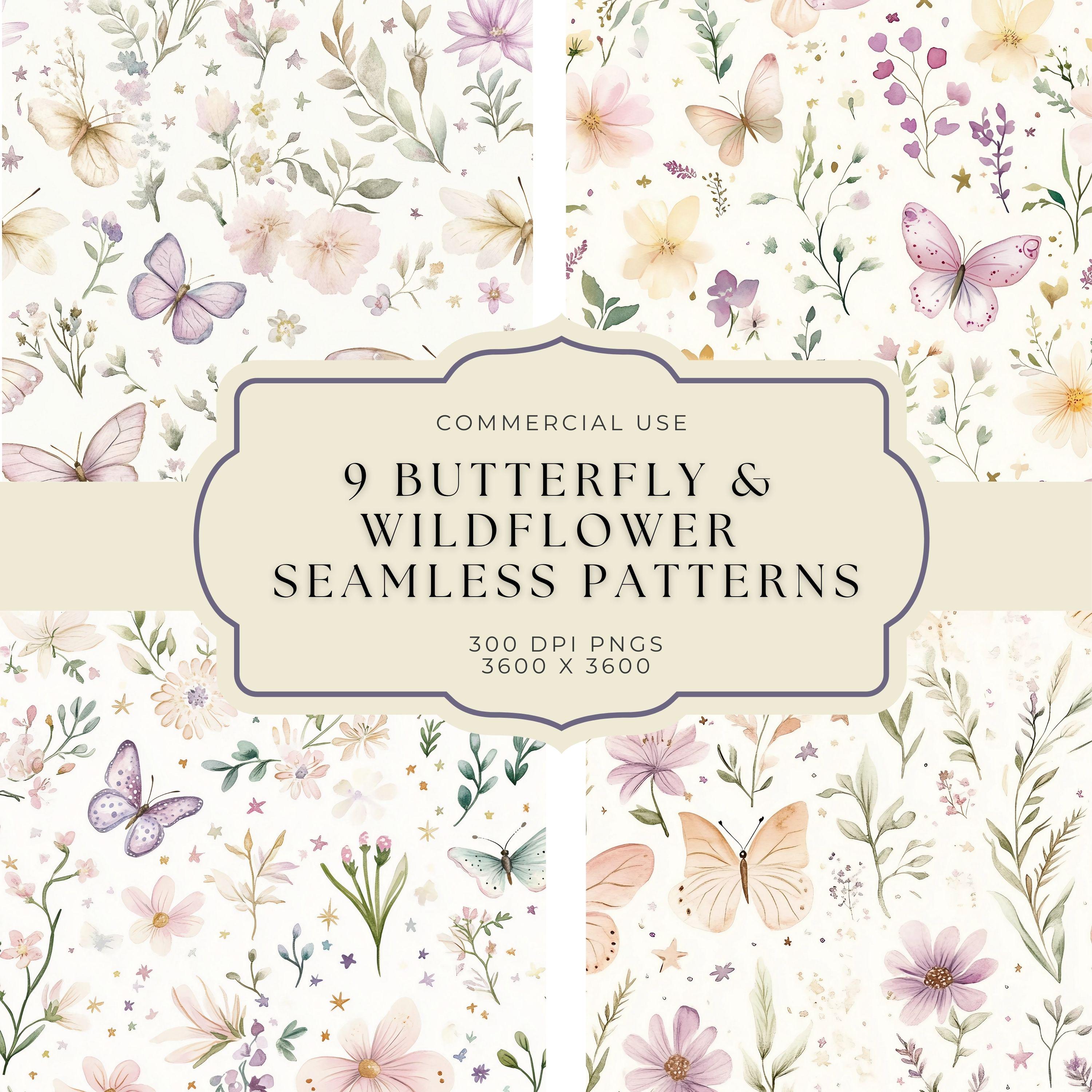 Butterfly and Wildflower Watercolor Seamless Digital Papers ...