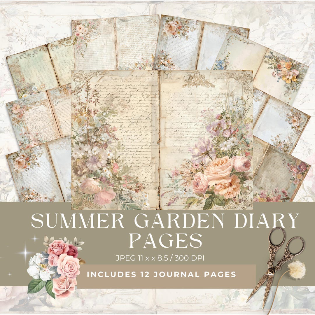 Summer Garden Diary Pages Junk Journal Pages, Scrapbook, Roses ...