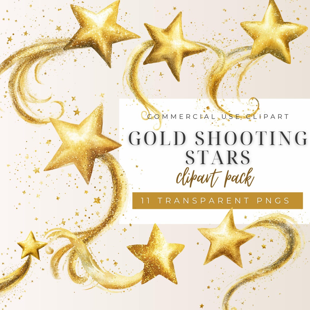 Gold Shooting Star Clipart Pack, Sparkling Star, Night Sky, Glittering ...