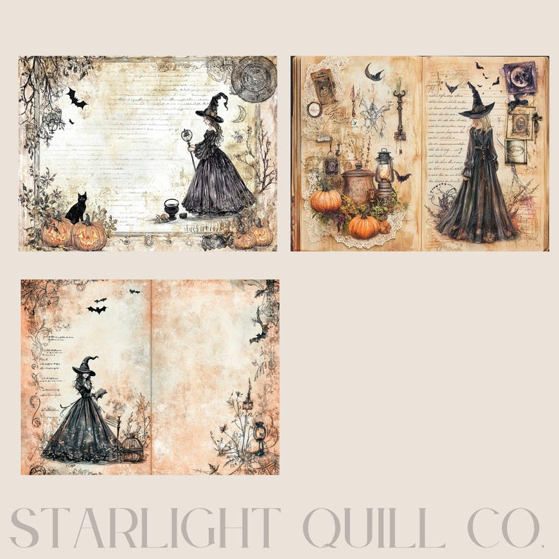 Vintage Halloween Witches Junk Journal Pages, Scrapbook Paper, Magic ...