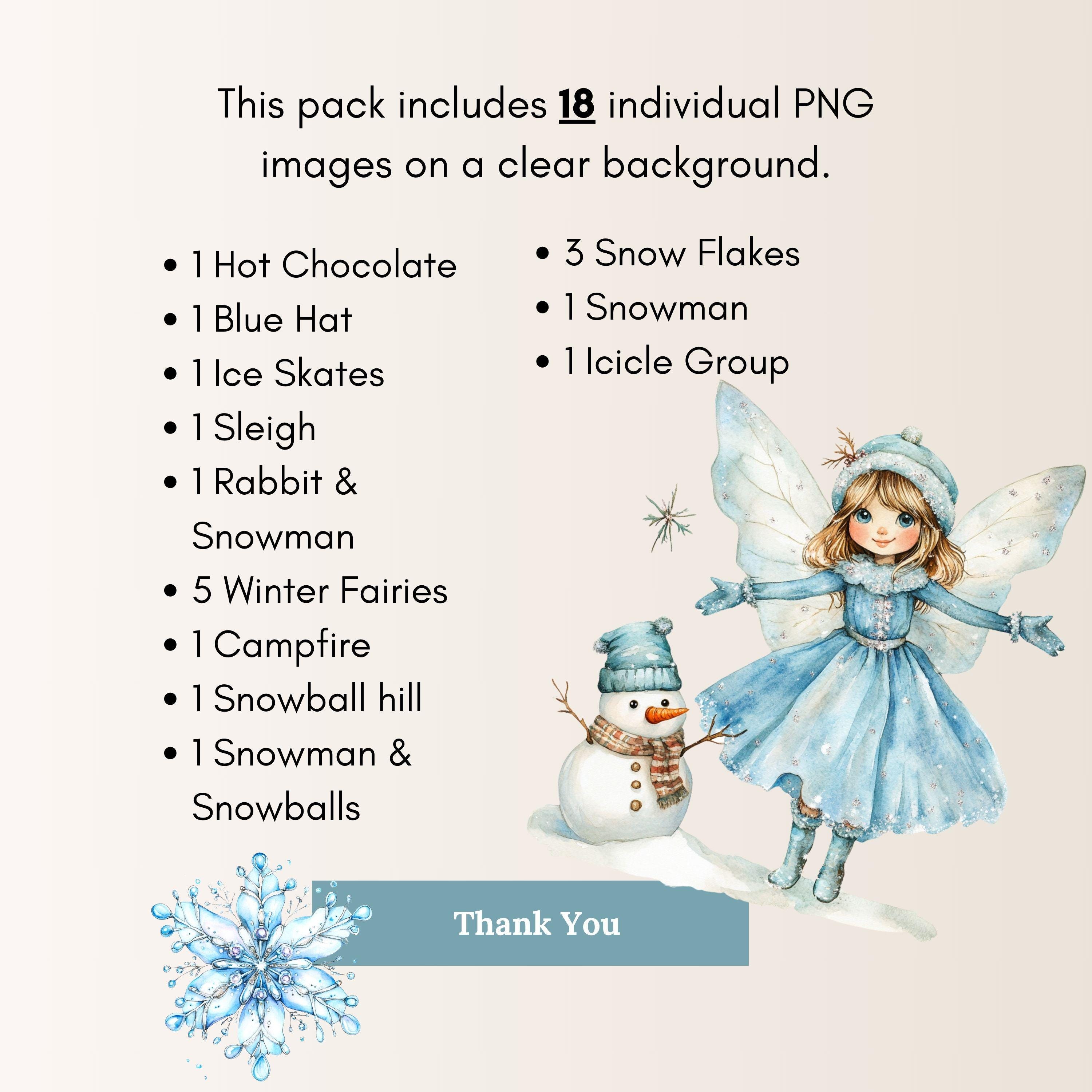 Winter Fairy Snow Day Fun Clipart Pack, Snowflakes, Hot Chocolate ...