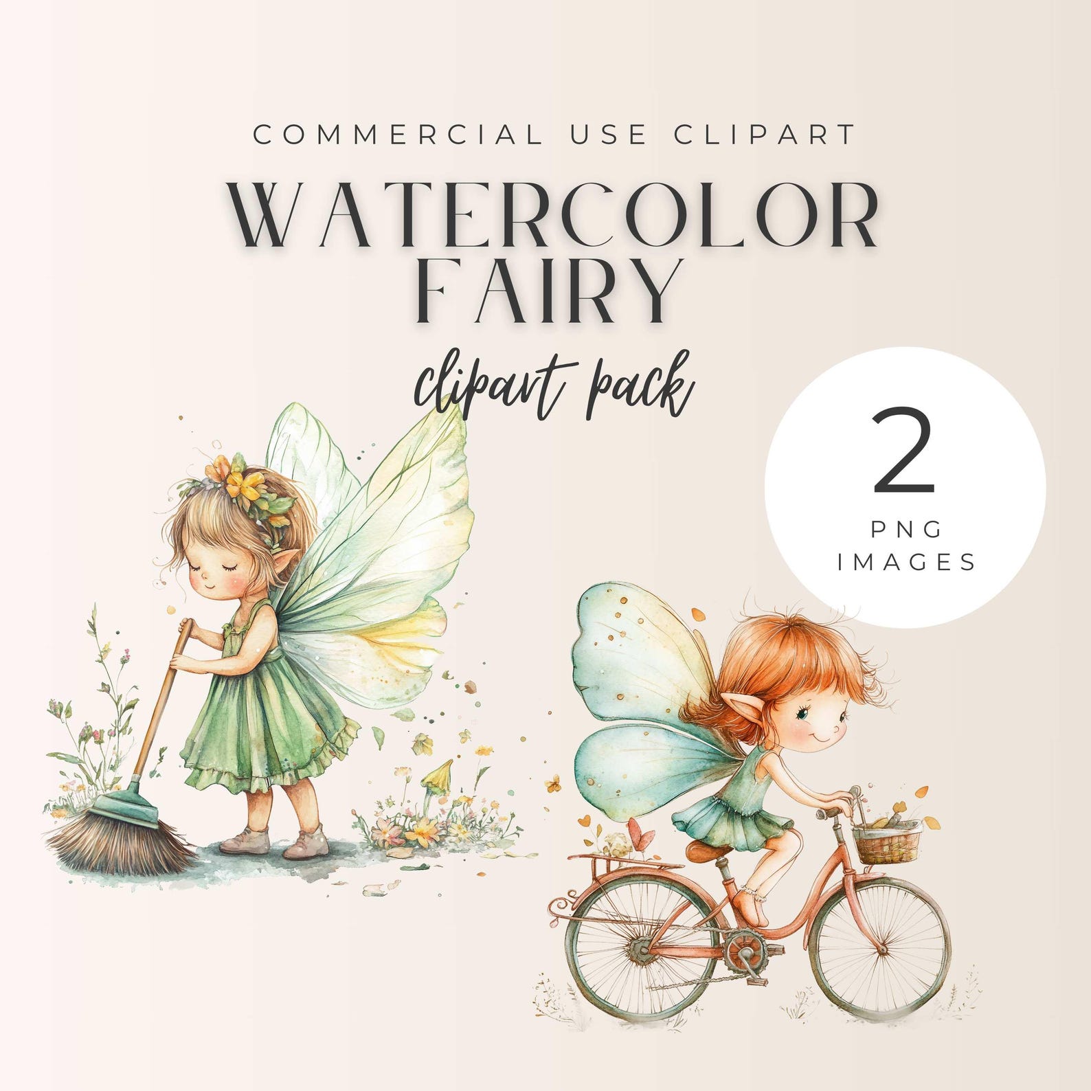 Springtime Fun Fairies Watercolor Clipart, Spring Cleaning Fairy, Bike ...