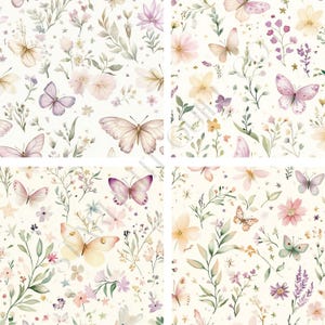 Butterfly and Wildflower Watercolor Seamless Digital Papers ...