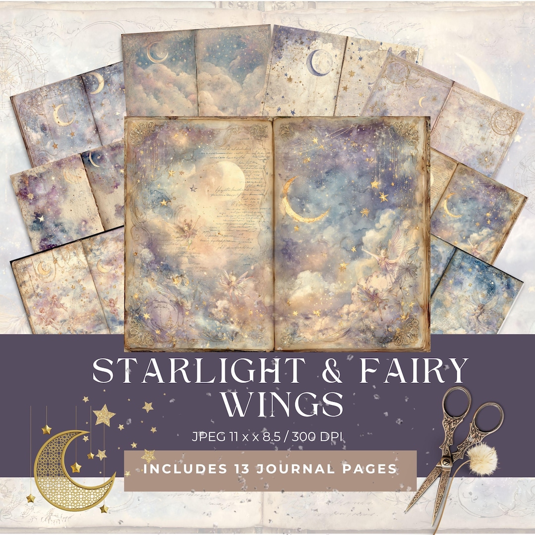 Starlight and Fairy Wings Junk Journal Pages, Scrapbook, Celestial ...
