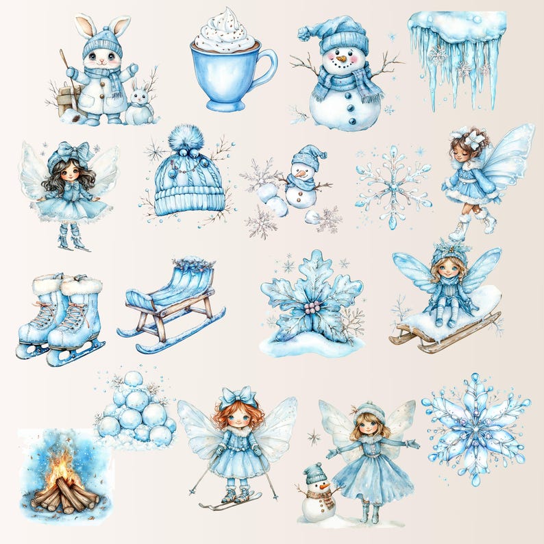 Winter Fairy Snow Day Fun Clipart Pack, Snowflakes, Hot Chocolate ...
