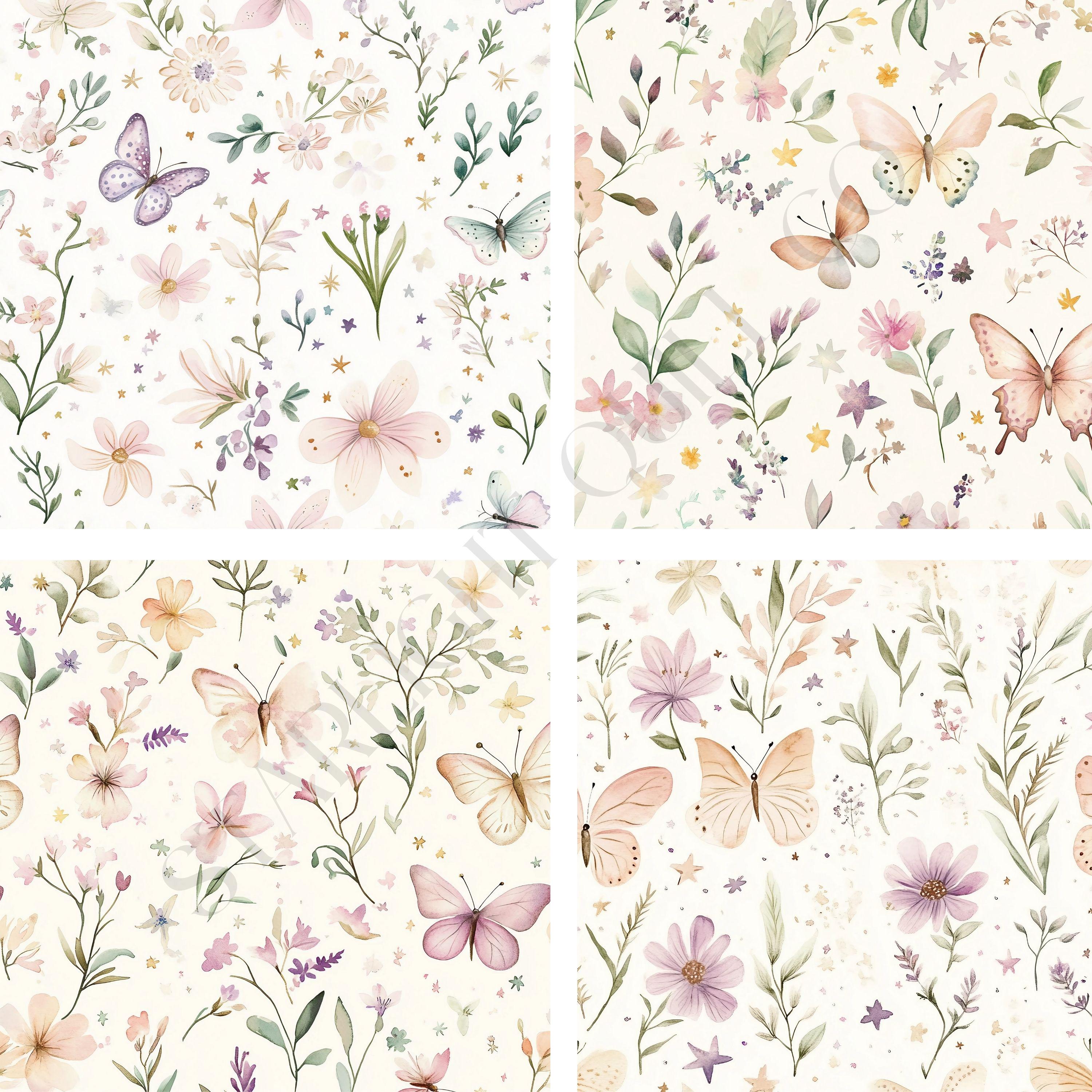 Butterfly and Wildflower Watercolor Seamless Digital Papers ...